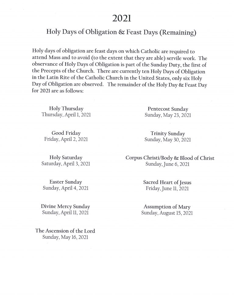 St. Michael Catholic Community | Holy Days of Obligation